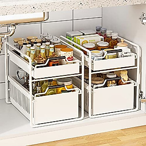 WEKIVA Under Sink Organizers,Kitchen Cabinet Organization,2 Tier Sliding Basket Organizer Pantry Storage Shelf Pull Out Under Sink Cabinets Organizer for Kitchen