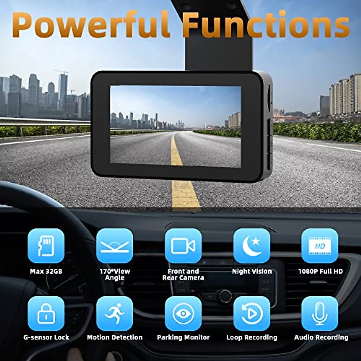 Ajvvf Dash Cam Front and Rear, 1080P Dashcam for Cars,170°Wide Angle Dashboard Cameras， Super Night Vision, G-Sensor, Loop Recording, Motion Detection, 24 Hours Parking Monitor with 32GB Card…