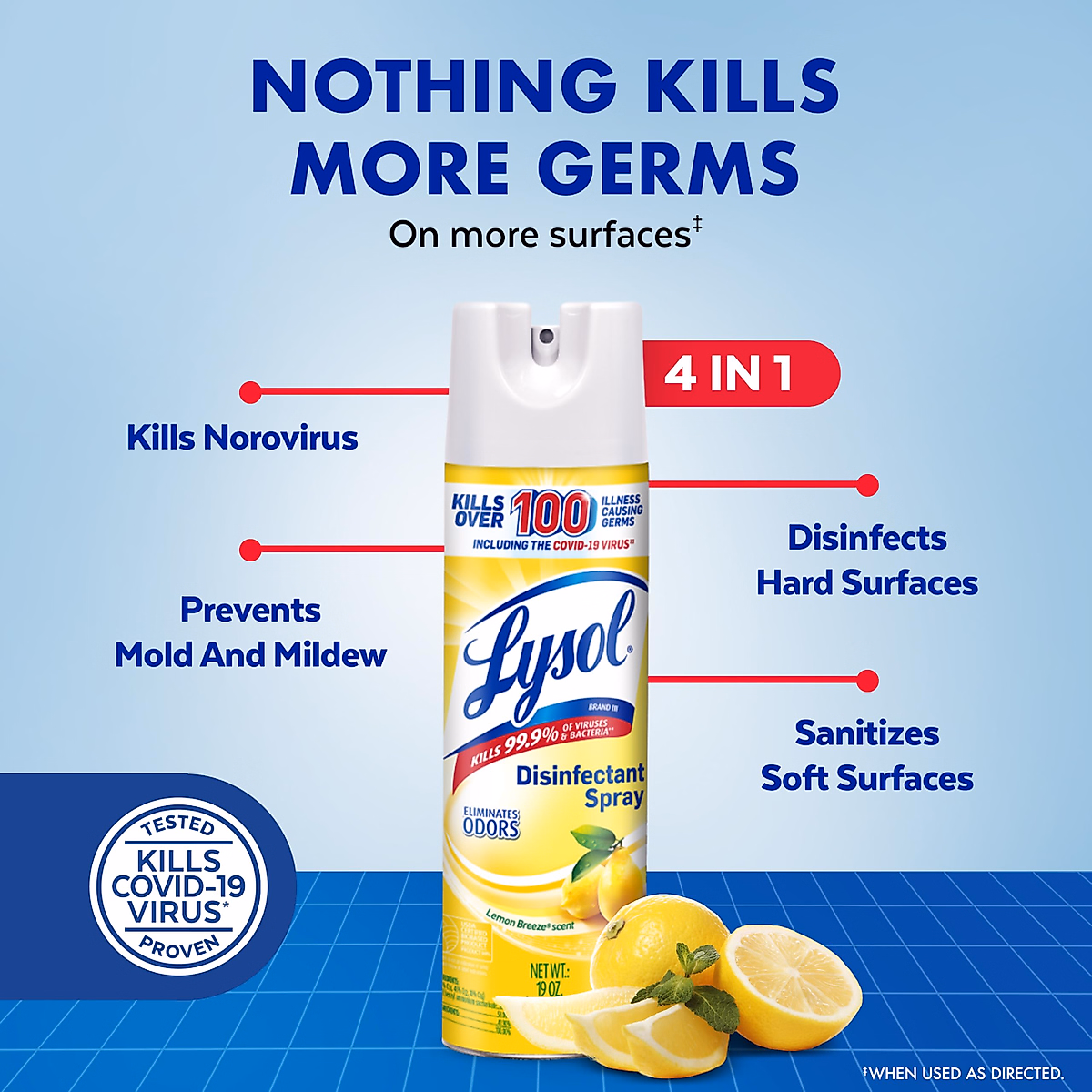 Lysol Disinfectant Spray, Sanitizing and Antibacterial Spray, For Disinfecting and Deodorizing, Lemon Breeze, 19 Fl Oz (Pack of 2), Packaging May Vary