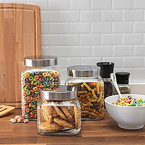 Style Setter Canister Set Decorative Glass Jars Chic Retro Floral Design with Airtight Lids for Cookies, Candy, Coffee, Flour, Sugar, Rice, Pasta, Cereal and More (Medallion Square)