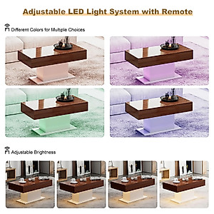 LED Coffee Table for Living Room, Modern High Glossy Coffee Table with 16 Colors LED Lights, Smart Cocktail Table Rectangle, Wooden Living Room Table (Natural)