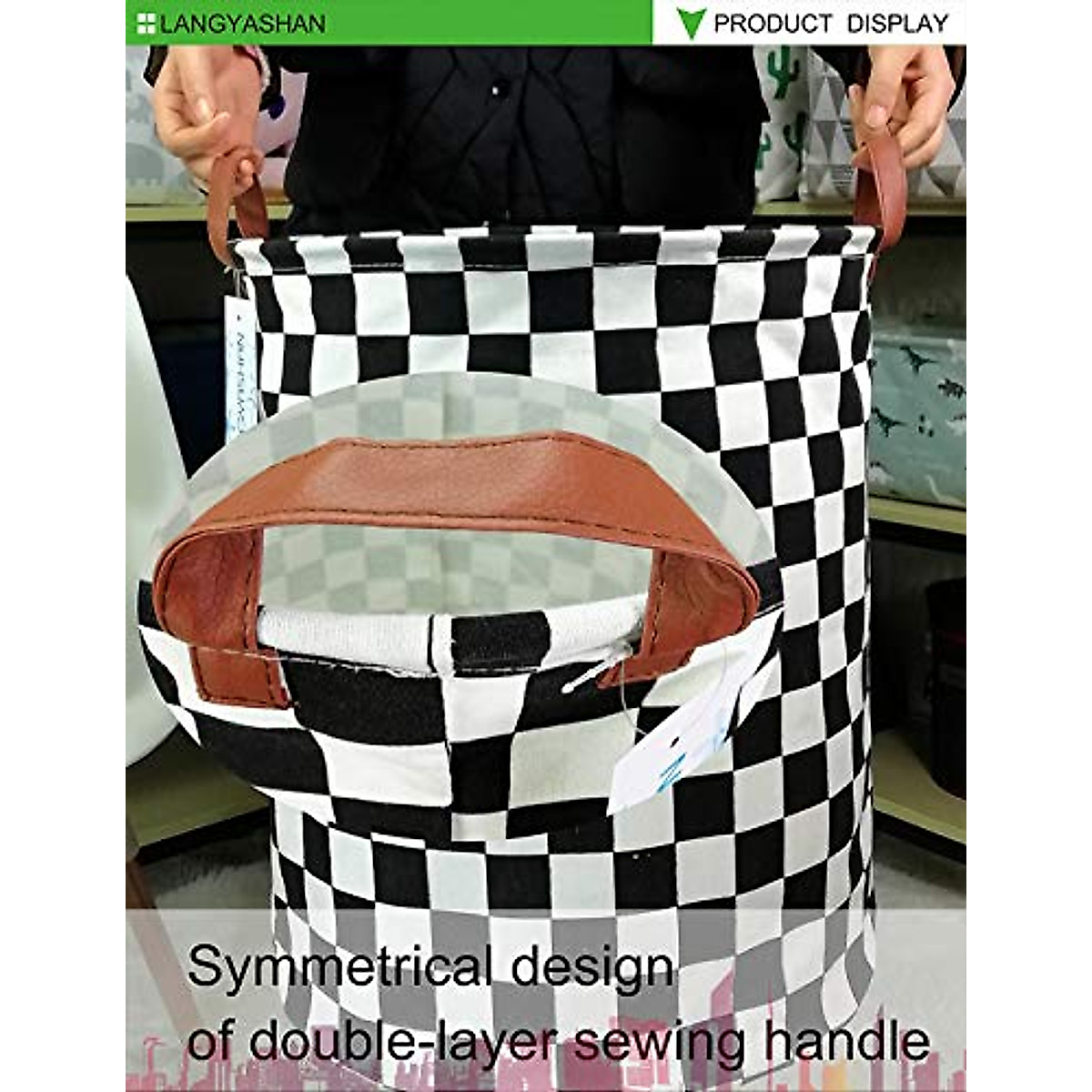 LANGYASHAN Laundry Basket Canvas Fabric Collapsible Organizer Basket for Storage Bin Toy Bins Gift Baskets Bedroom Clothes Children Nursery Hamper (Racing Flag)