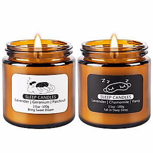 2 Pack Sleep Scented Candles, Sweet Dream with Lavender, Geranium and Patchouli, and Deep Sleep with Lavender, Chamomile and ylang-ylang Scented Candle, Long Burn Time, Perfect Home Gifts