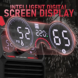 YESWELDER Plasma Cutter 65Amp Non-High Frequency Non-Touch Pilot Arc, Digital Display DC Inverter 110/220V Dual Voltage Blowback Plasma Cutting Machine CUT-65DS PRO