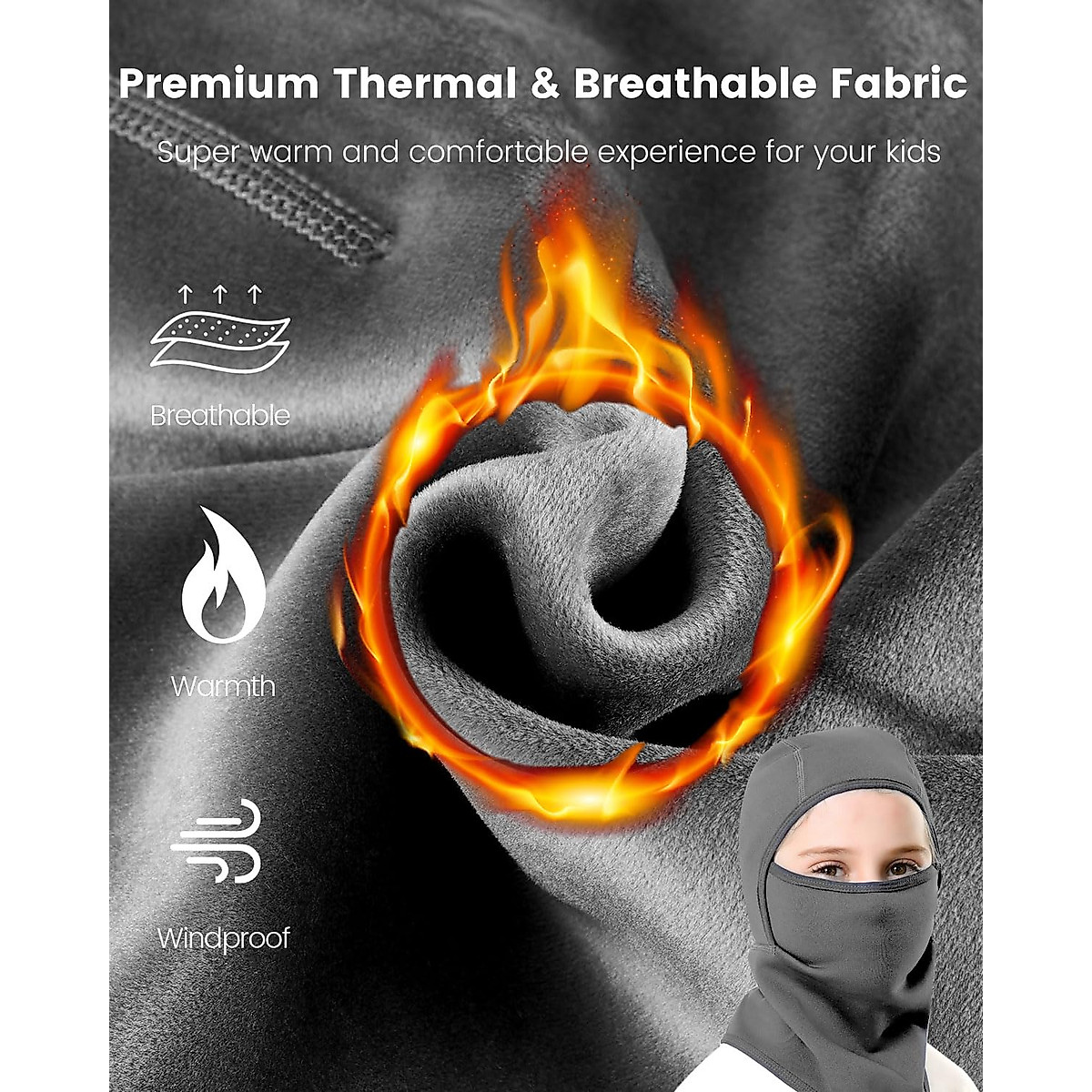 Aegend Kids Balaclava Windproof Ski Face Warmer for Cold Weather Winter Sports Skiing, Running, Cycling, 1 Piece, 4 Colors Gray