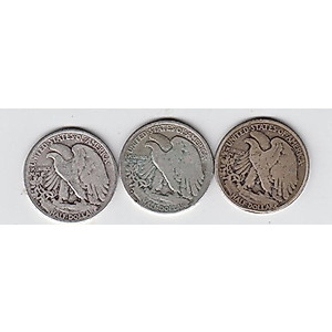 3- Walking Liberty Half Dollars 1934, 1935, 1936 Very Good