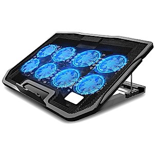 Aluminum Panel Laptop Cooling Pad, Gaming 6Fans 16inch Laptop Cooler Stand Fan, Adjustable Foldable Long Stand, Fans Switch with dimmable-Speed, for MacBook Air Pro Dell XPS HP Alienware Notebook