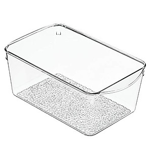 iDesign Rain Plastic Bathroom Cosmetic Organizer with Handles, Storage Bin for Makeup, Contact Lenses, Solution, Cotton Balls, 6" x 10.25" x 4.25" - Clear