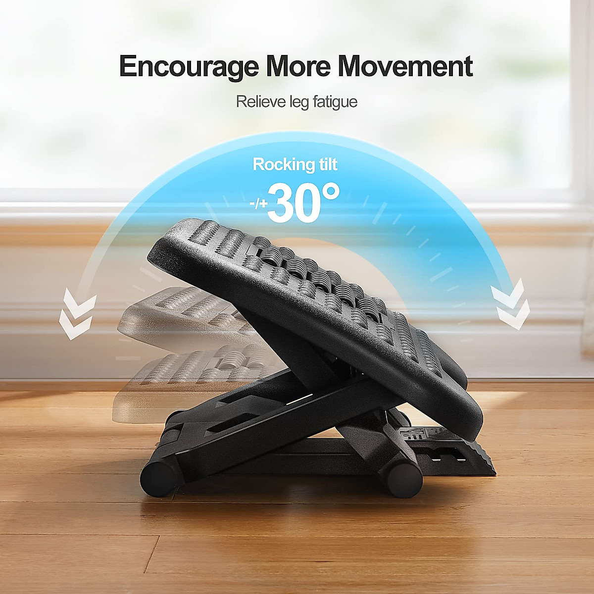 HUANUO Footrest Under Desk - Adjustable Foot Rest with Massage Texture and Roller, Ergonomic Foot Rest with 3 Height Position, 30 Degree Tilt Angle Adjustment for Home, Office