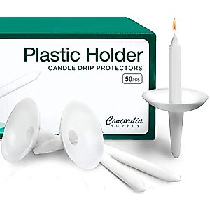 Concordia Supply 4.25" Candlelight Service Candles with Plastic Candle Holders (Set of 100) - Convenient for Memorial Candles, Congregational Candles, Christmas Eve Candles, Shabbat Candles