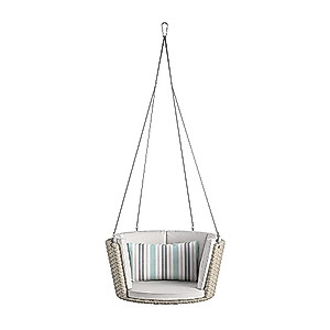Novogratz Poolside Gossip Collection, Sally Patio Swing, Harbor Grey Cushions, Light Taupe Wicker