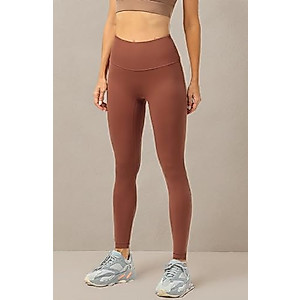 icyzone Legging for Women, No Front Seam, Buttery Soft, 7/8 High Waisted Squat Proof Yoga Pants for Workout (Copper Brown, Medium)