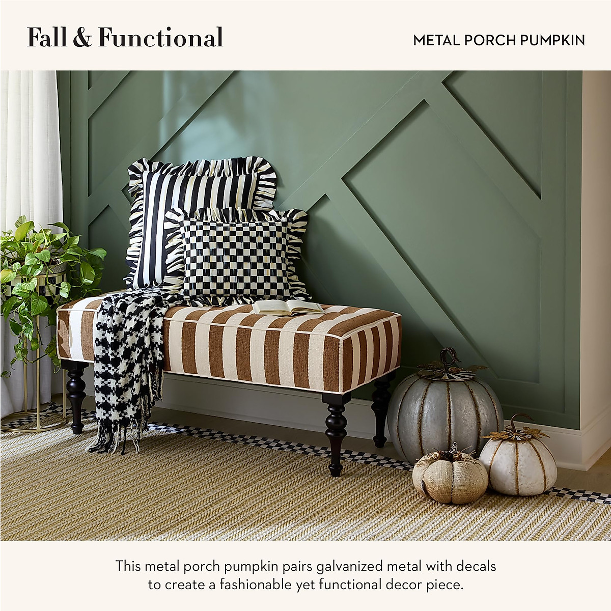 MACKENZIE-CHILDS Porch Decor Metal Pumpkin Container, Halloween Metal Container Home Decor with Lid, Large