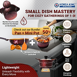 Korea King Premium Nonstick Cooking Pot with Glass Lid - Made in Korea - 1.5 Quarts Ceramic-Coated Simmer Pasta Pot, Multi Cookware Compatible for Ramen Noodle Soup, Stew, Rice, Dishwasher Safe