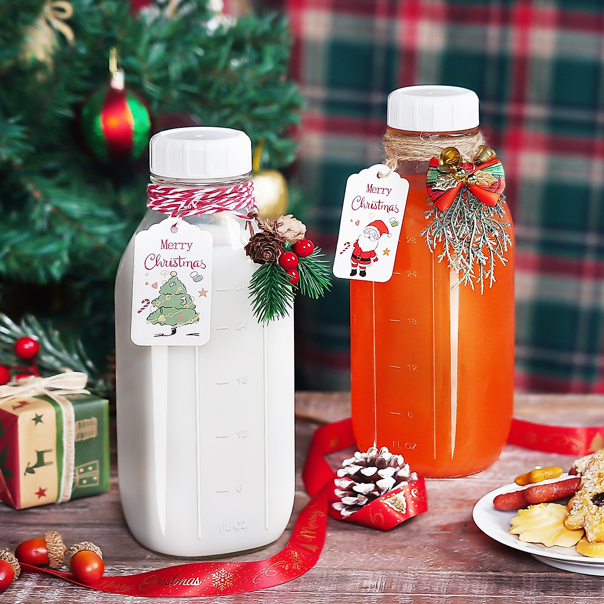 Dwbligt 32 oz Empty Glass Milk Bottles with Silicone Dispenser Cap, Glass Water Bottles with Leak Proof Lid and Scale Mark, Reusable Glass Jars for Juice, Milk, Iced Tea, Set of 3