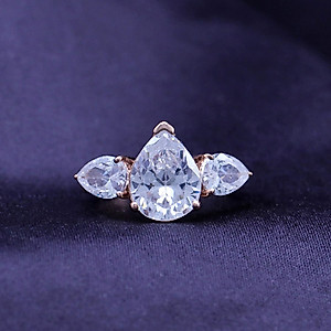 AFFY Pear Shape White Cubic Zirconia Three Stone Engagement Ring in 925 Sterling Silver (4.89 cttw) Ring Size-4.5