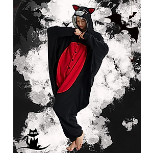 Kgromfy Black Bat Onesie Adult Halloween Animal Cosplay Outfits One Piece Costumes Party Jumpsuit Homewear M