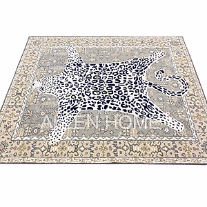 Allen Home Wool Area Rug | Leopard Rug Rust | Traditional Decorative Carpet | Area Rugs Suitable for Bedroom, Living & Dining Room | 100% Wool | 100% Cotton Backing | Octavia Natural (5'X8')