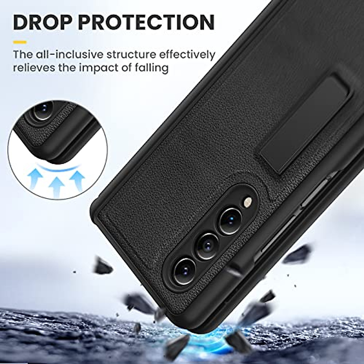 Ruky for Samsung Galaxy Z Fold 3 Full Body Case, Magnetic Kickstand, Hinge Protection, Built-in Screen Protector PU Leather Stand Case for Samsung Galaxy Z Fold 3 5G, Black