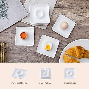 TAMAYKIM Soft Boiled Egg Cups, White Ceramic Egg Cup Plates, Plat Egg Holders for Breakfast and Brunch, Sot of 8