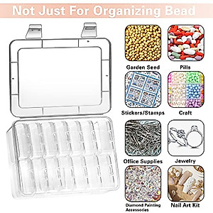Mathtoxyz Small Bead Organizers, 15 Pieces Plastic Storage Cases Mini Clear Bead Storage Containers Transparent Boxes with Hinged Lid and Rectangle Clear Craft Supply Case