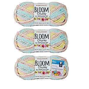 Premier Yarns Bloom Chunky - 3.5 Oz - #5 Bulky Weight - 3 Pack Bundle with Bella's Crafts Stitch Markers (Snapdragon)