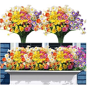 Linkstyle Artificial Daffodils Flowers, 10 Bundles Fake Flowers with Stems, UV Resistant No Fade Plastic Plants Faux Flowers Bouquet for Indoor Outdoor Home Garden Porch Window Decoration