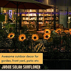 JHBOX Solar Flower Lights 4 Pack Combo - 2 Sunflower Lights and 2 Lily Flowers Garden Light, Solar Christmas Lights Garden Stakes for Winter Outdoor Decor, Holiday Lighting for Patio, Pathway, Yard