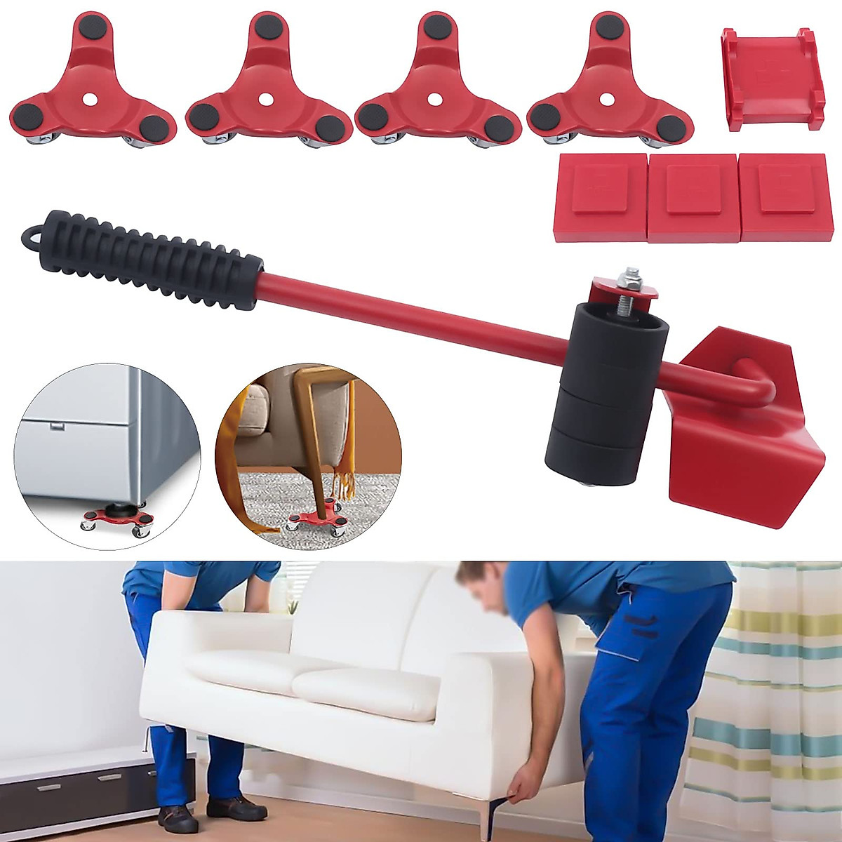 Furniture Dolly with Casters Triangle Iron Mover Heavy Moving Tool with Universal Wheel Portable Mover with Crowbar Three Wheel Mover Dolly for Furniture Heavy Objects