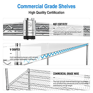 Metal Shelf Wire Shelving Unit, NSF 3 Tier 3000lbs Heavy Duty Adjustable Storage Rack with 5in Wheels and Shelf Liners and Extensible Designs Utility Storage Rack, 24"D x 72"L x 62"H - Chrome