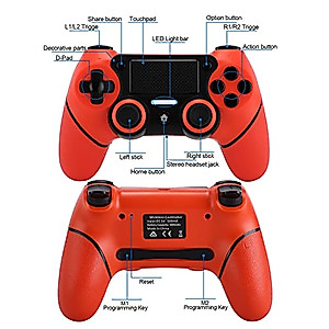 Wsxvzxc Controller Wireless for Ps4 Controller with Programming Key/Turbo /6-Axis Dual Shock Game Remote Joysticks Support Play-Station 4 Ps4 Console Pro/Slim