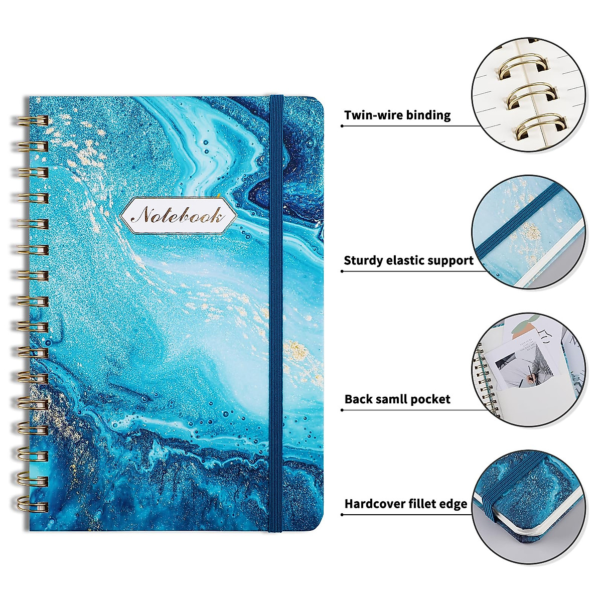 EOOUT 3 Pack A5 Spiral Notebook, Journals for Women, Ruled Notebook, 6"x 8.5", 160 Pages, Marble Pattern, Back Pocket, 100gsm Paper, for Office, School Supplies