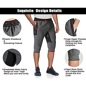 MAGCOMSEN Mens Capri Joggers with Zipper Pockets 3/4 Sweatpants Knee Length Shorts Running Shorts Training Shorts Capri Shorts Workout Pant for Men