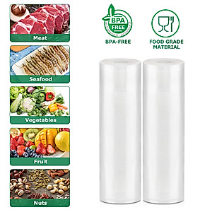 FRESKO Vacuum Sealer Bags Rolls, 4 Packs 2 Rolls 11" x 20' and 2 Rolls 8"x20' Customized Size Storage Bags with BPA Free, Heavy Duty Food Bags for Meal Prep and Sous Vide Cooking