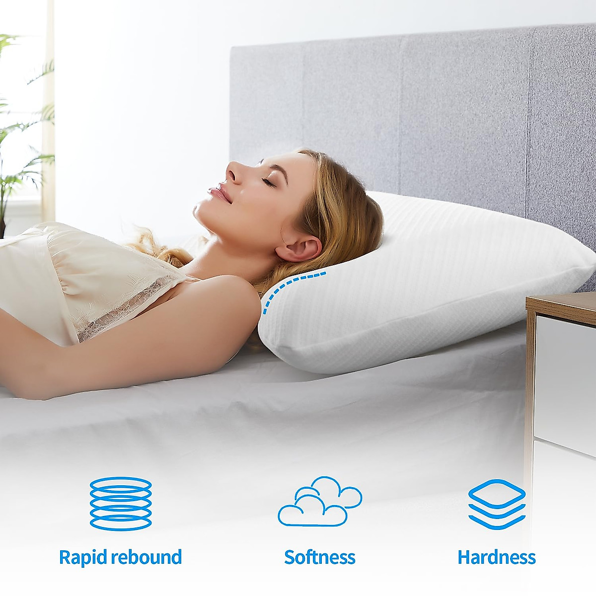 Bed Pillows for Sleeping, Natural Latex Pillow, Bedding Pillow, Soft Pillow with Removable Pillowcase for Back, Stomach or Side Sleepers, M21-11-MBZ