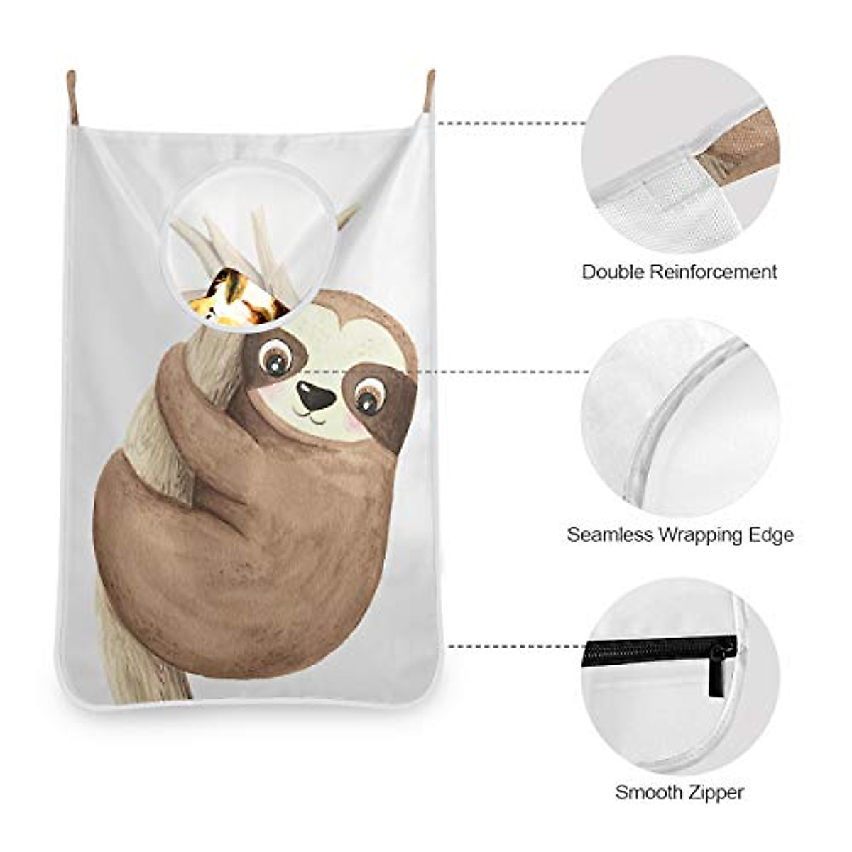 Blueangle Baby Sloth Laundry Hamper,Foldable Hanging Storage Basket,Portable Space Saving Storage Bag
