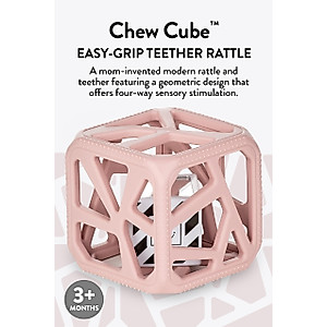 Malarkey Kids Silicone Teething Toys Chew Cube Baby Toy Activity Cube for New Born Babies Toys Rattle Teether Four Way Sensory Stimulation (Easy Grip, BPA Free Non Toxic, Mauve, Pack of 1)