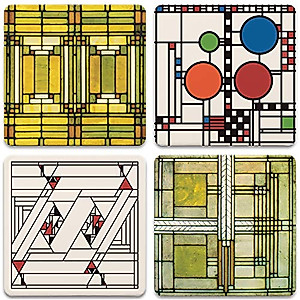 CoasterStone Absorbent Stone Coasters, Frank Lloyd Wright, Art Glass Designs, Multi-Colored