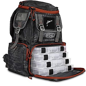 Ego Kryptek Tackle Box, Fishing Pack with 4 Accessory Trays, Water Resistant PVC, Multiple Storage Pockets, Tool Bag, G-Hook Closure System