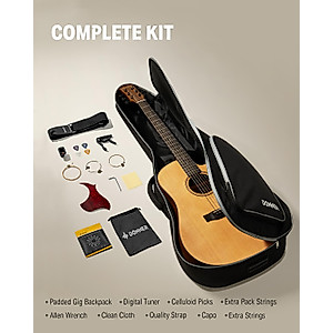 Donner 41” Acoustic Guitar Bundle for Beginners Adults with Online Lesson, 4/4 Full Size Steel Acustica Guitarra with Gig Bag, Tuner, Strap, Strings, Picks, Capos, Cutaway, Natural, DAG-1C/DAD-110C