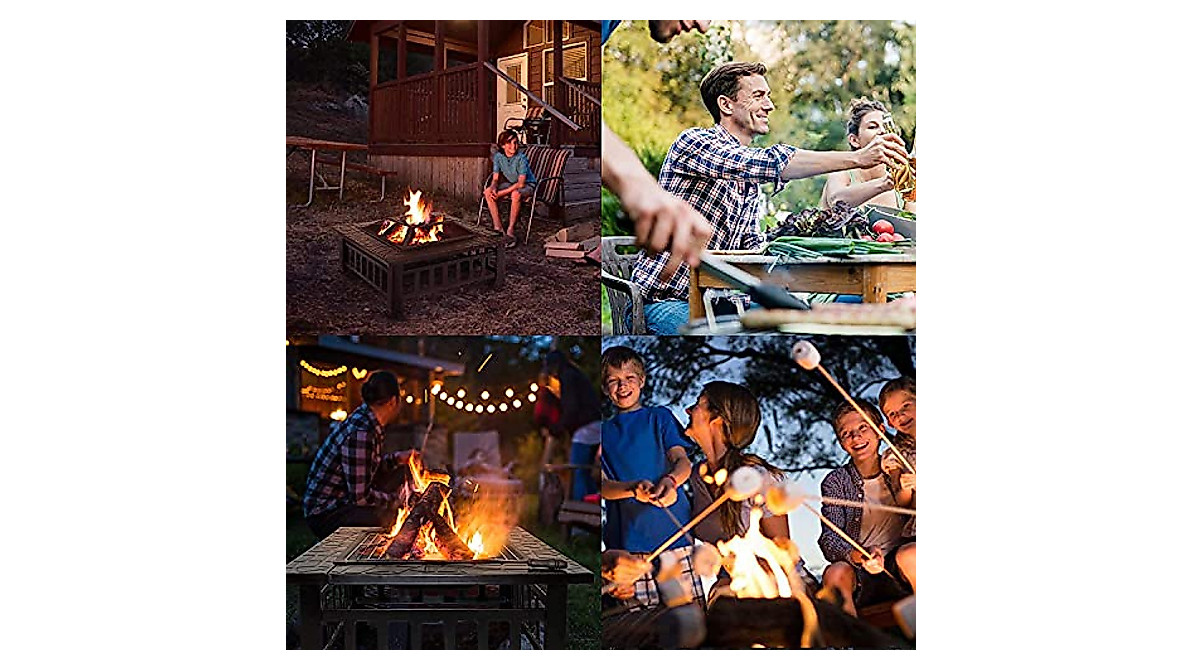 LEAYAN Garden Fire Pit Grill Bowl Grill Barbecue Rack 32 Inch Wood ...