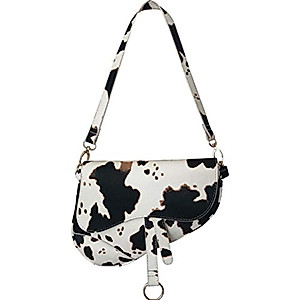 Women Cow Print Saddle Shoulder Bag Clutch Purse Underarm Handbag Satchel Zipper Crossbody Bag