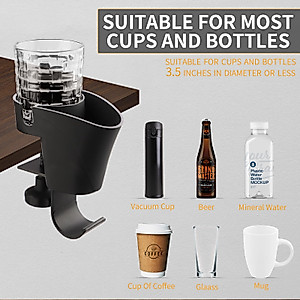 3 in 1 Desk Cup Holder - Organize Your Space with Headphone Hanger, Pen Holder, and Anti-Spill Cup Holder. Ideal for Water Bottles, Wheelchairs, Workstations, and Gaming Desk Accessories. (Black)