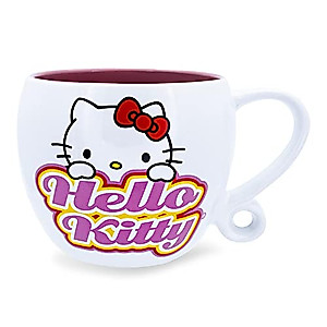 Sanrio Hello Kitty Hearts Ceramic Coffee Cup With Loop Handle | Mug For Tea, Espresso, Cocoa | Holds 16 Ounces