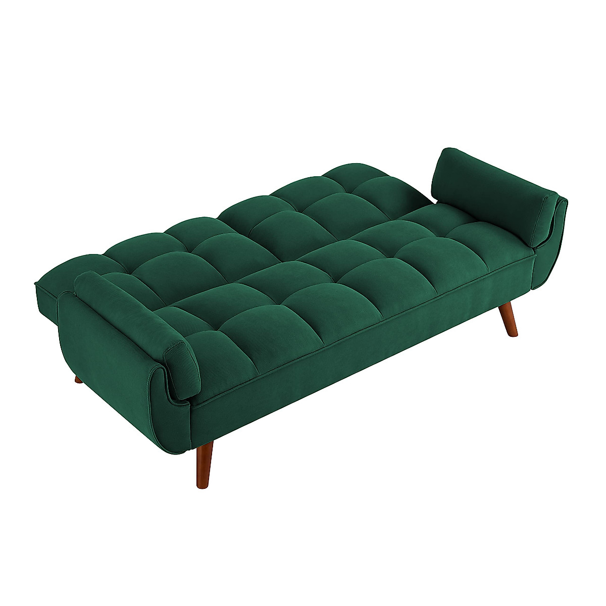Verfur Futon Sofa Bed Modern Linen Fabric Padded Couch Convertible Folding Recliner Loveseat with 2 Arm Pillows and Strudy Wood Legs for Living Room Furniture Sets, Green