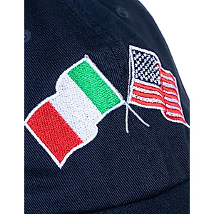 Ann Arbor T-shirt Co. Italian American Flag Hat - Italy USA Friendship, Italiano Italia America Baseball Dad Hat for Men Women - (Navy)