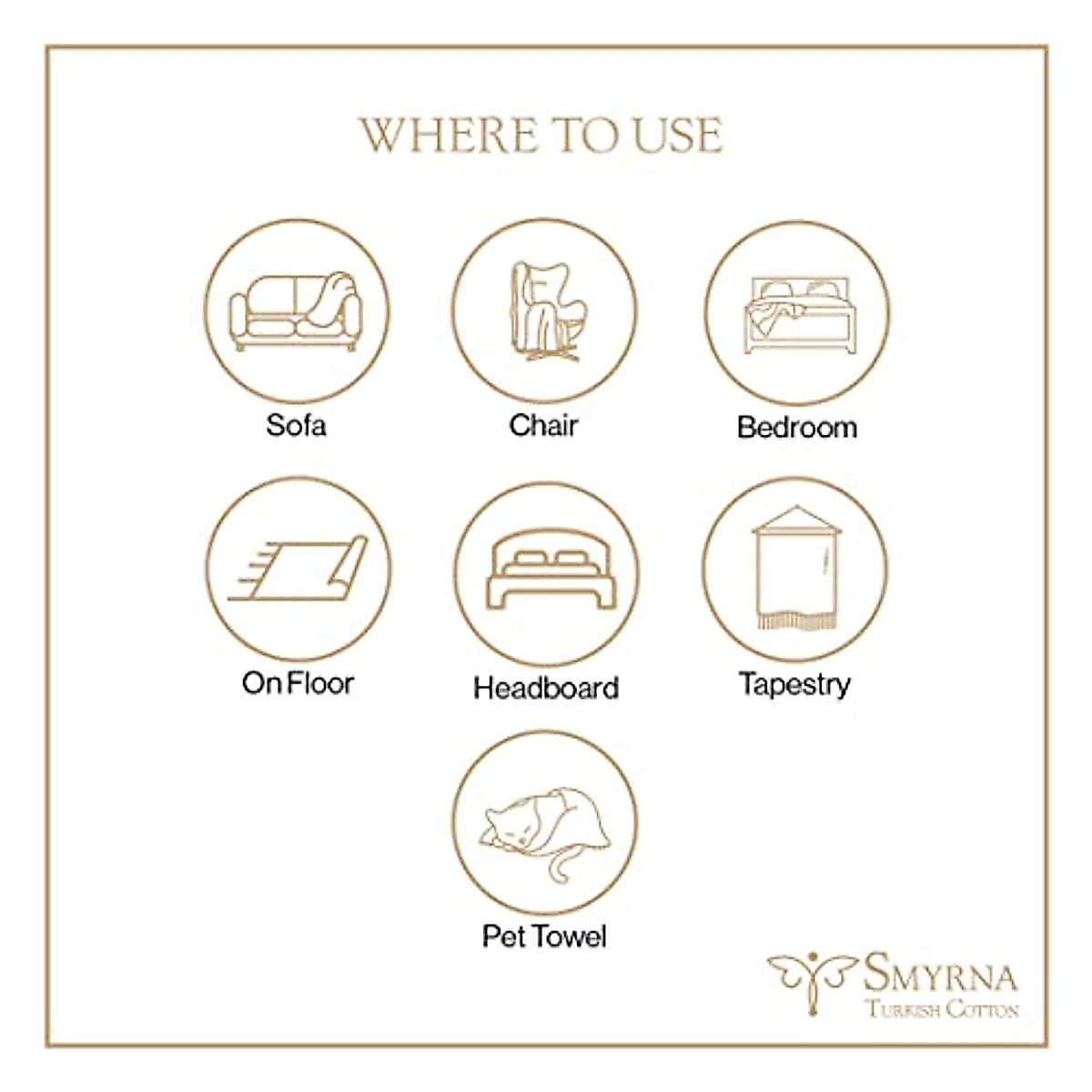 Smyrna Original Turkish Throw Blanket Herringbone Series | 100% Cotton, 50 x 60 Inches | Vintage Boho Throw Blankets for Couch, Sofa, Farmhouse and Home Decor | Lightweight and Super Soft (Latte)