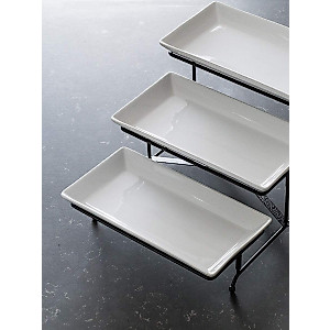 LAUCHUH 3 Tier Serving Stand Collapsible Sturdier Rack with 3 Porcelain Serving Platters Tier Serving Trays for Fruit Dessert Presentation Party Display Set, 12 Inch, Bronze