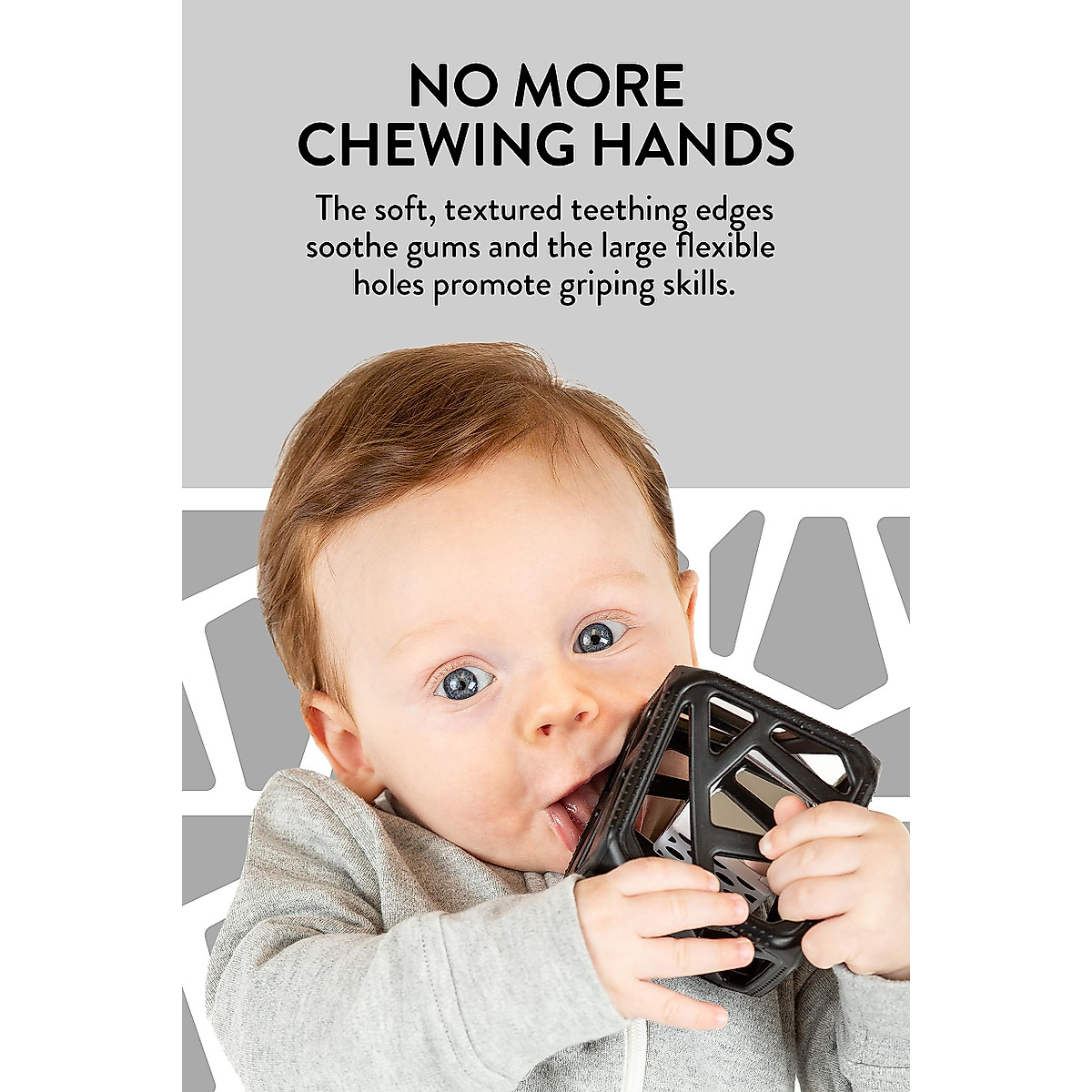 Malarkey Kids Silicone Teething Toys Chew Cube Baby Toy Activity Cube for New Born Babies Toys Rattle Teether Four Way Sensory Stimulation (Easy Grip, BPA Free Non Toxic, Black, Pack of 1)