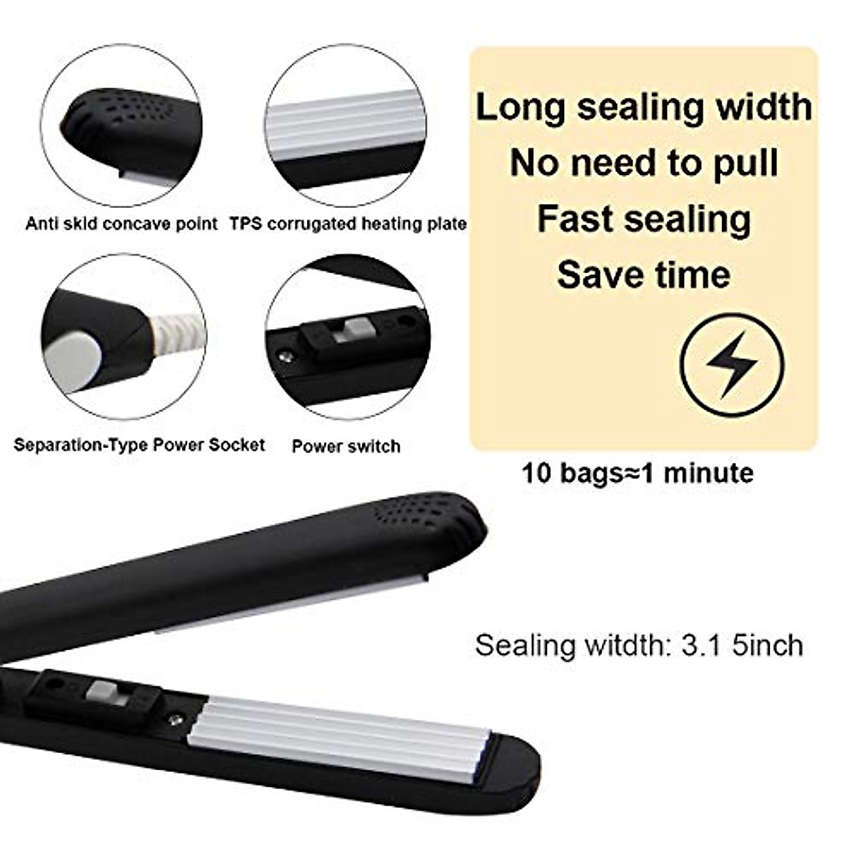 Bag Sealer,Chip Bag Sealer,Heat Sealer,Bag Sealer Heat Seal,TCDO Handheld Bag Sealer for food Storage,Portable Sealer Machine for Plastic Bags,Snack Bags,Vacuum Food Bag (Dark Black)